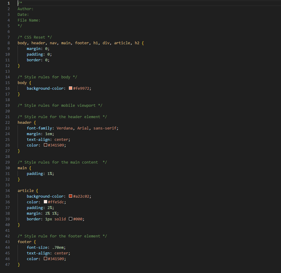 Author:Date:File Name:*//* ﻿CSS Reset */body, header, | Chegg.com