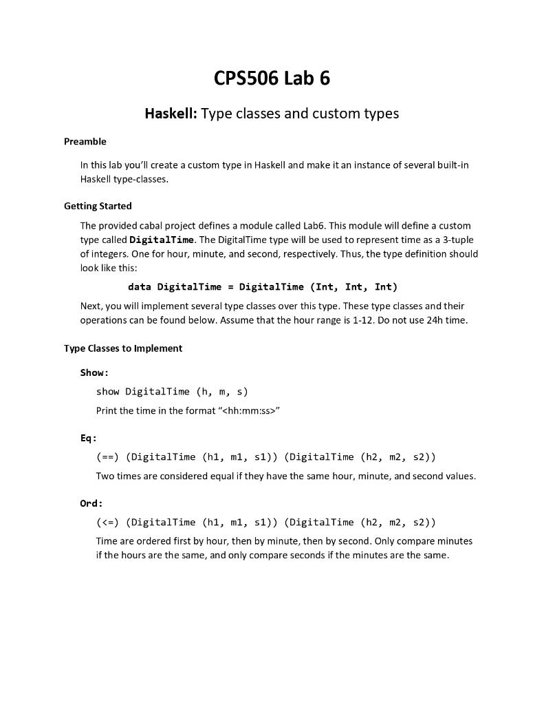 Solved Preamble In this lab you'll create a custom type in | Chegg.com
