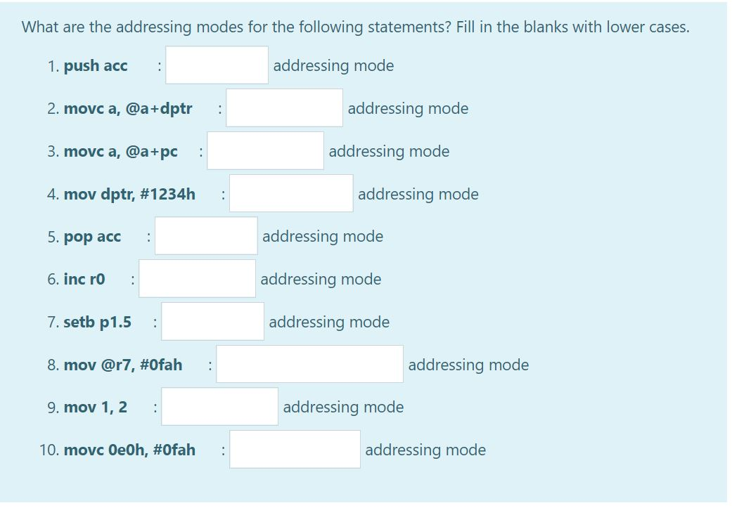 Solved What are the addressing modes for the following | Chegg.com