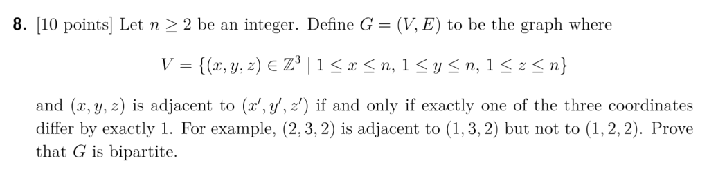 Solved 8. [10 points] Let n 2 2 be an integer. Define G (V, | Chegg.com