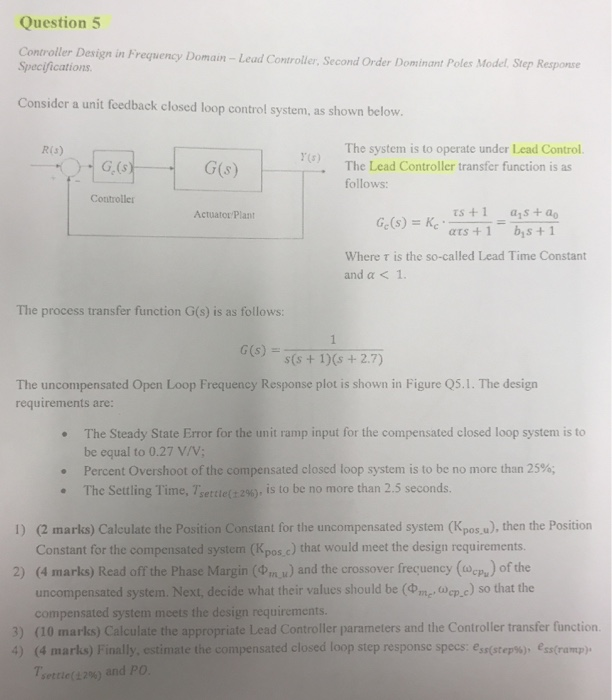 Solved Question S Controller Design in Frequency Doman-Lead | Chegg.com