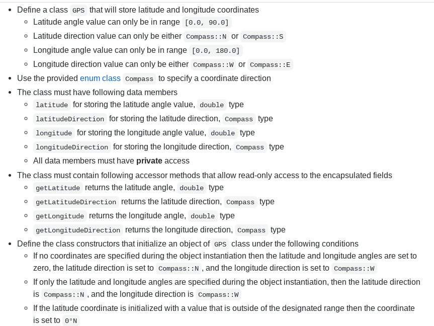 Solved Task: GPS Coordinates Write a class for storing a GPS | Chegg.com