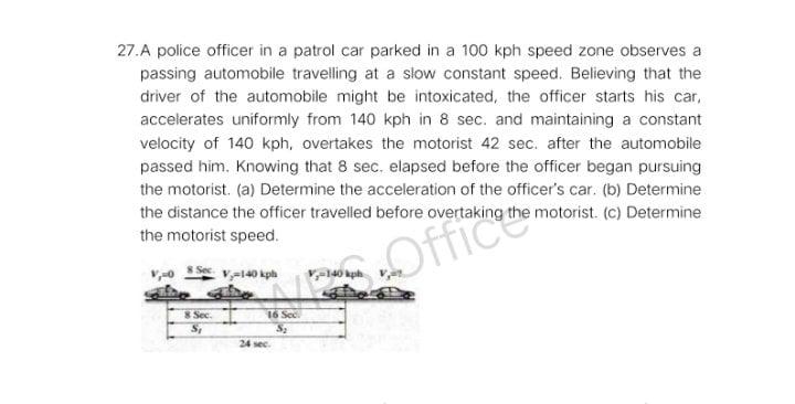 Solved 27.A police officer in a patrol car parked in a 100 | Chegg.com