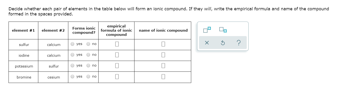 Solved Decide whether each pair of elements in the table | Chegg.com