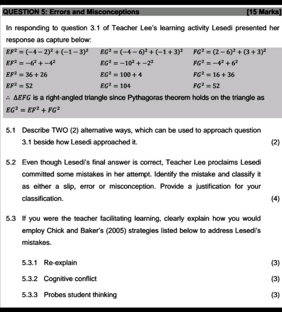 = QUESTION 5: Errors and Misconceptions [15 Marks In | Chegg.com