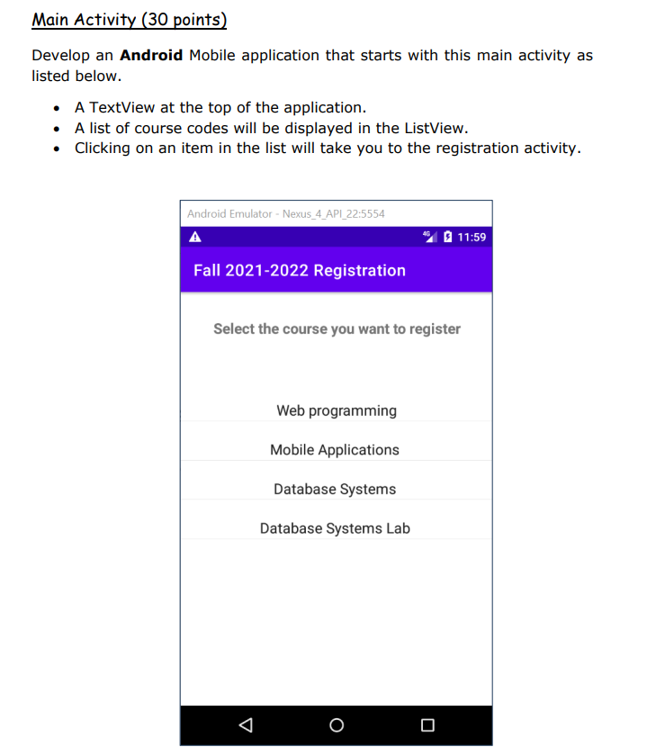 Main Activity (30 points) Develop an Android Mobile | Chegg.com