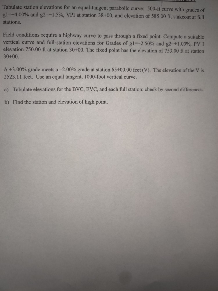 Solved Tabulate station elevations for an equal-tangent | Chegg.com