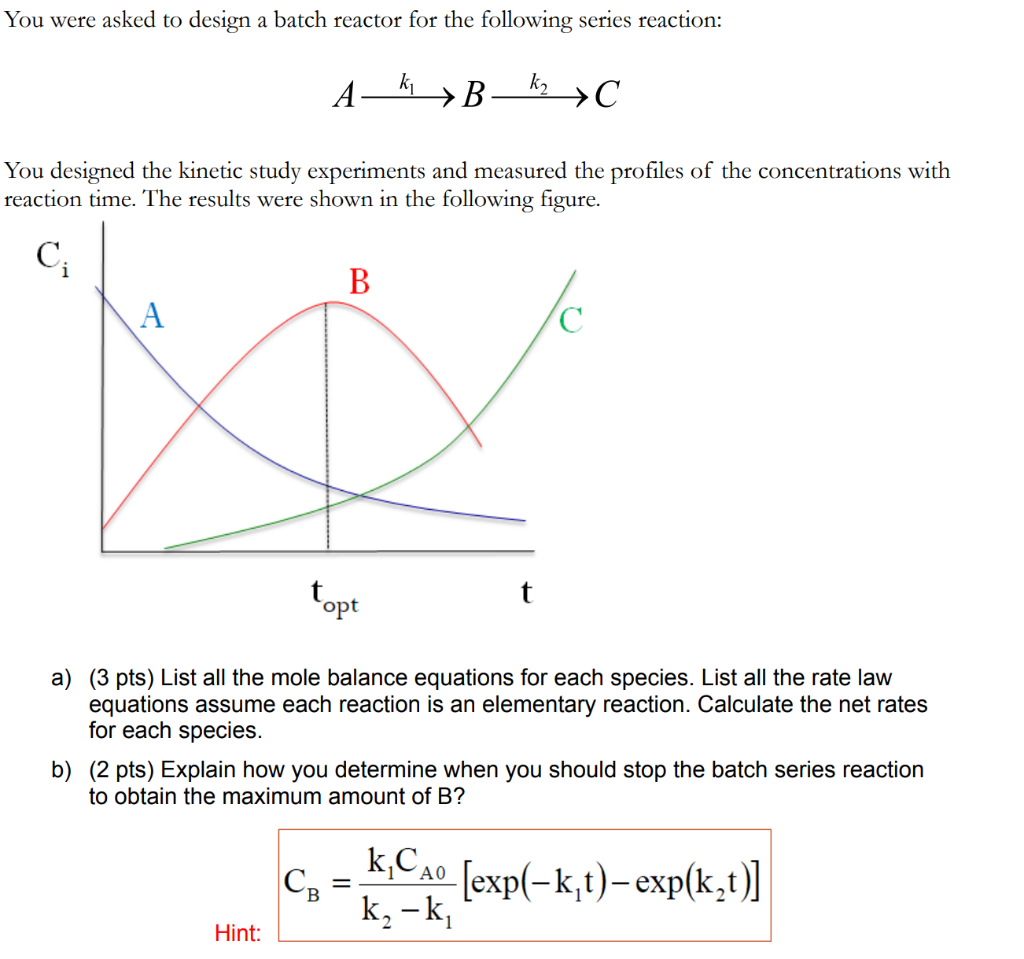 Solved You were asked to design a batch reactor for the | Chegg.com