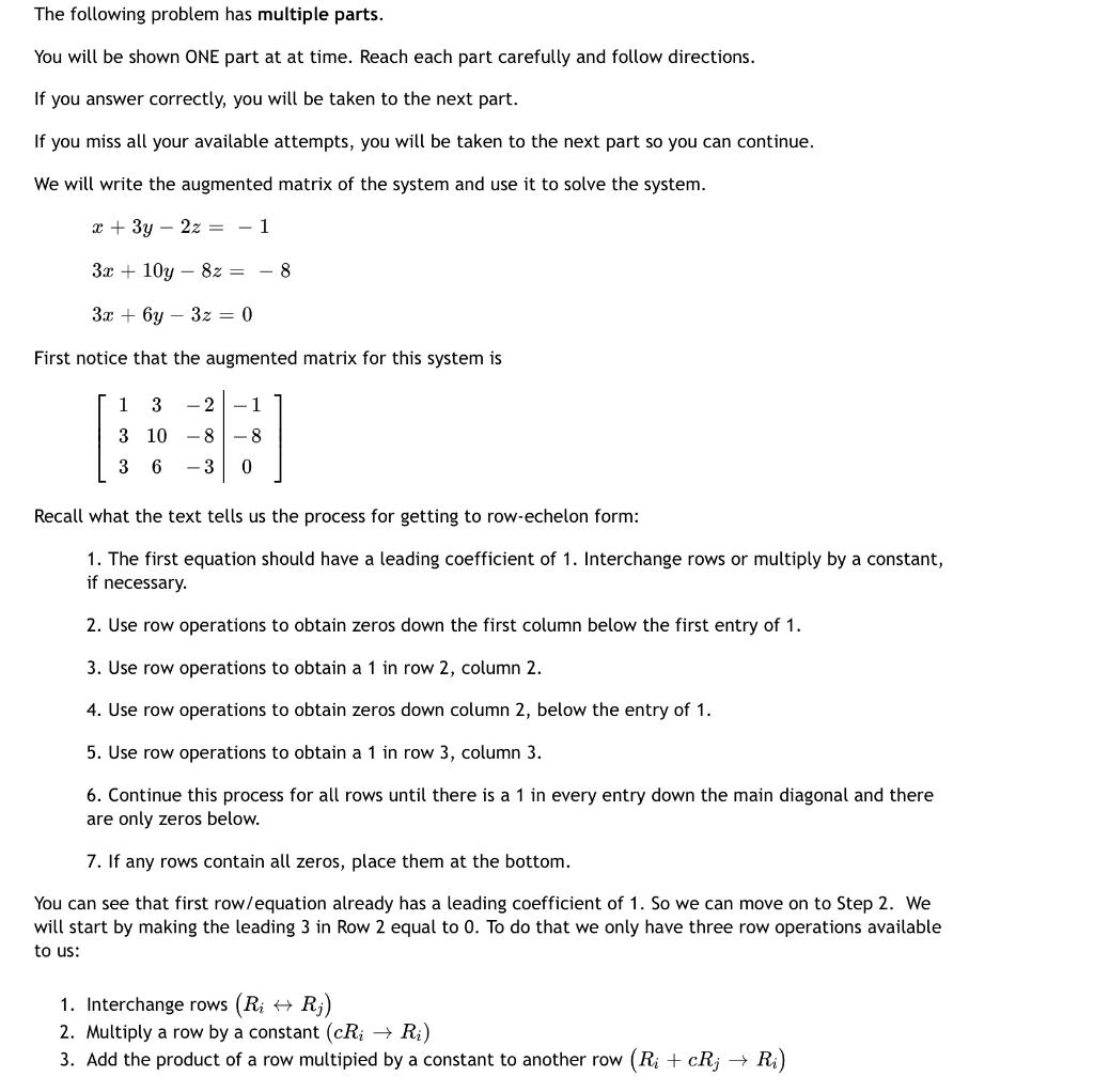 Solved The following problem has multiple parts. You will be | Chegg.com