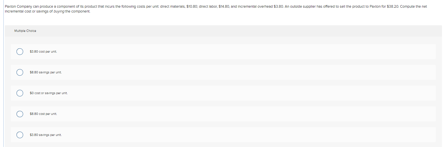 Solved Incremental cost or savings of buying the component. | Chegg.com