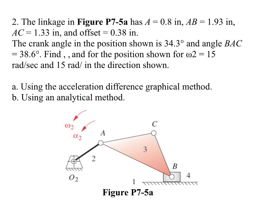 Solved 2. The linkage in Figure P7-5a has A=0.8 in, AB=1.93 | Chegg.com