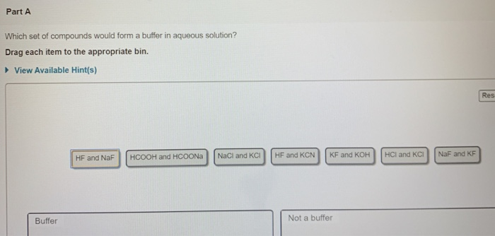 Solved Part A Which set of compounds would form a buffer in | Chegg.com