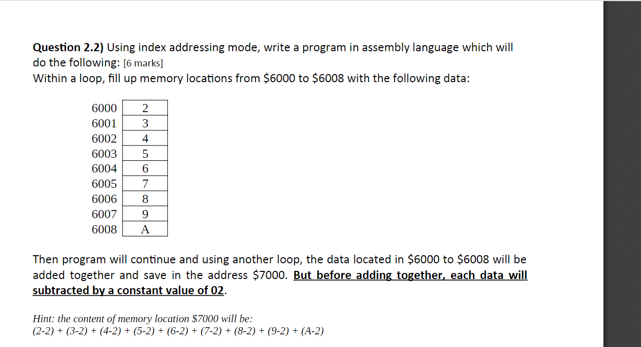 Solved Question 22 Using Index Addressing Mode Write A 6573