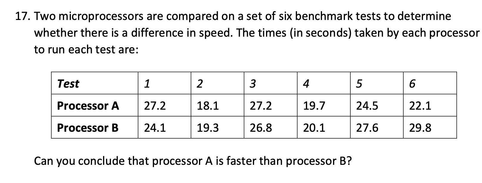 Solved 7. Two microprocessors are compared on a set of six | Chegg.com