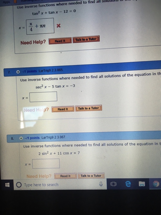 Solved Use inverse functions where needed to find all | Chegg.com