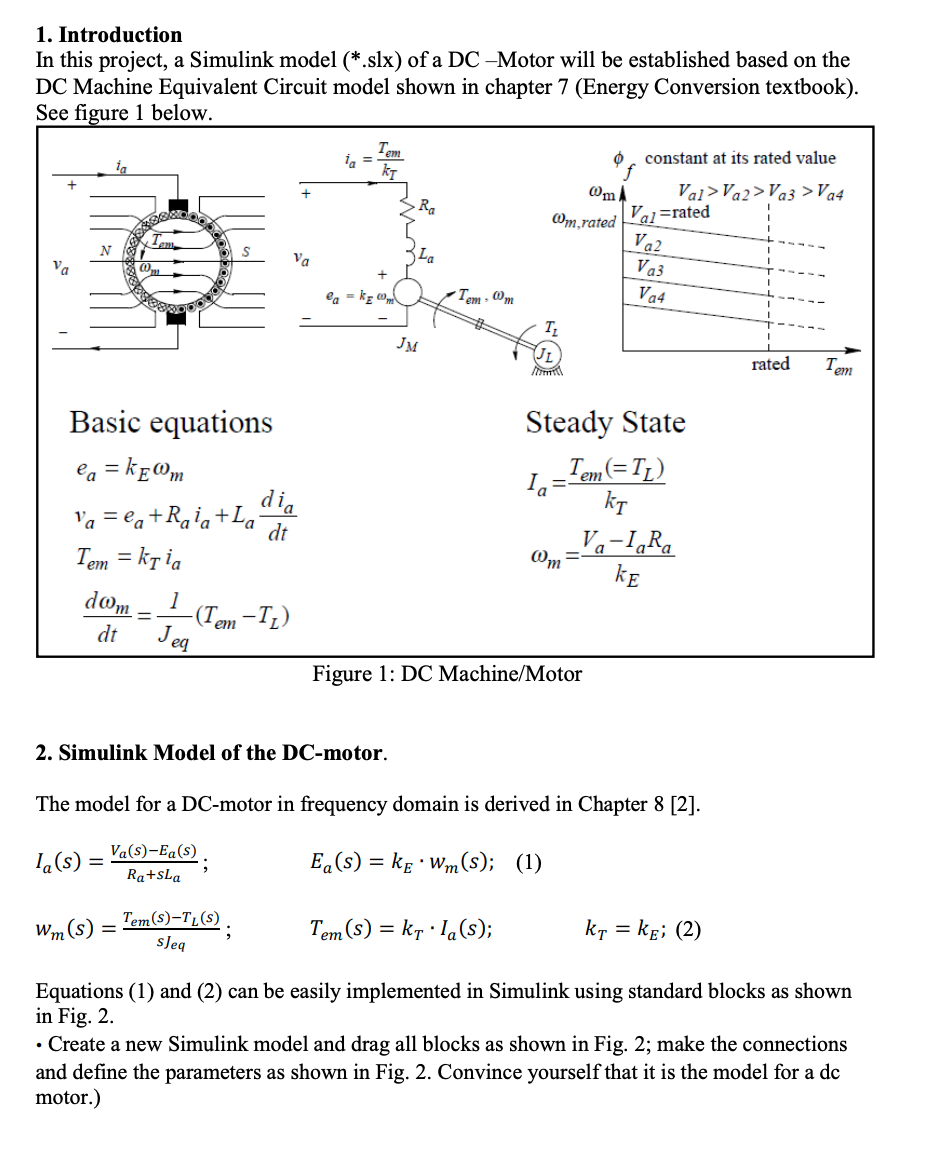 Solved 1. Introduction In this project, a Simulink model | Chegg.com