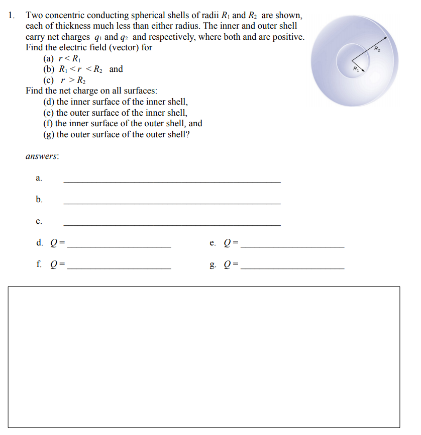 Solved 1. Two concentric conducting spherical shells of | Chegg.com