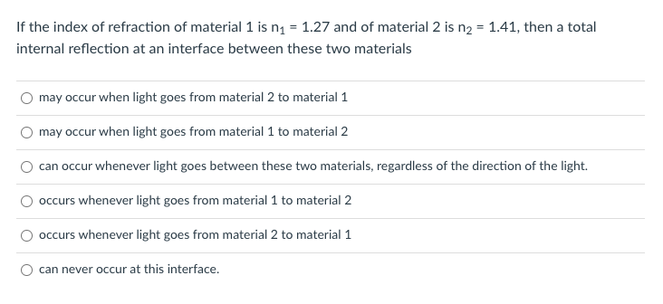 Solved If the index of refraction of material 1 is n1 = 1.27 | Chegg.com