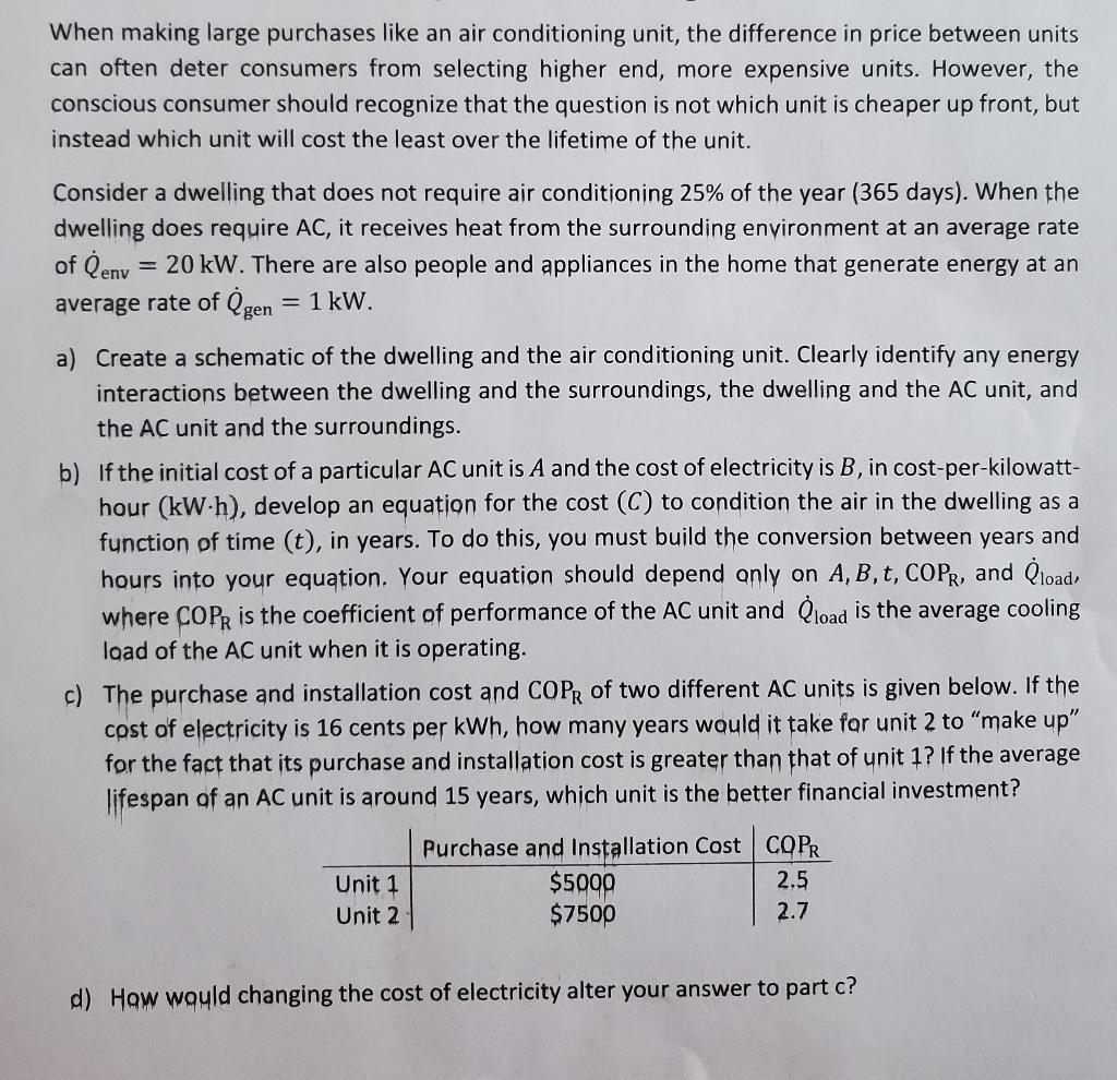 Solved When making large purchases like an air conditioning | Chegg.com