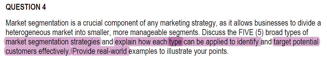 Market segmentation is a crucial component of any | Chegg.com