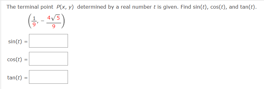 The terminal point P(x,y) determined by a real number | Chegg.com