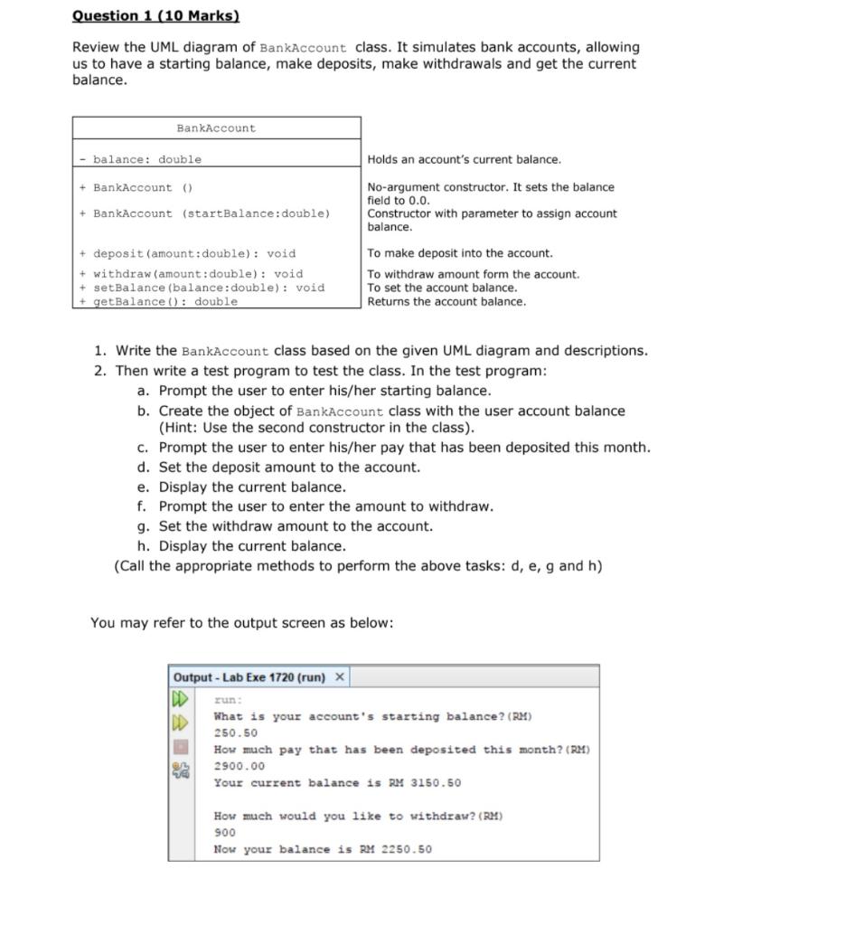 Solved Question 1 (10 Marks) Review the UML diagram of | Chegg.com