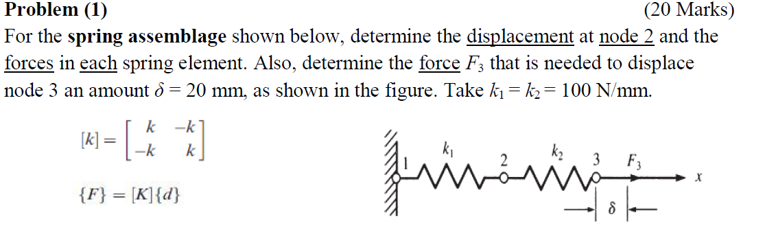 Solved Problem (1) (20 Marks) For the spring assemblage | Chegg.com