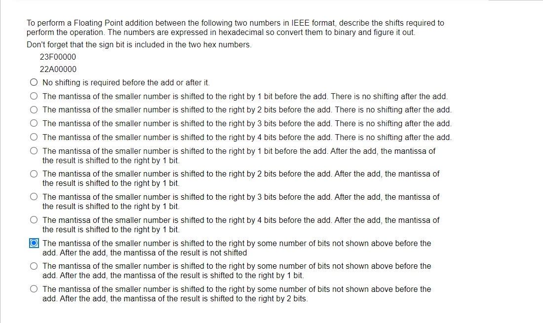 Solved To perform a Floating Point addition between the | Chegg.com