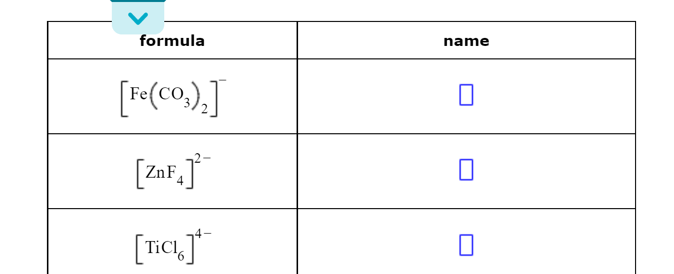 Solved formula name [Fe(co;)] ZnF [TIC] | Chegg.com