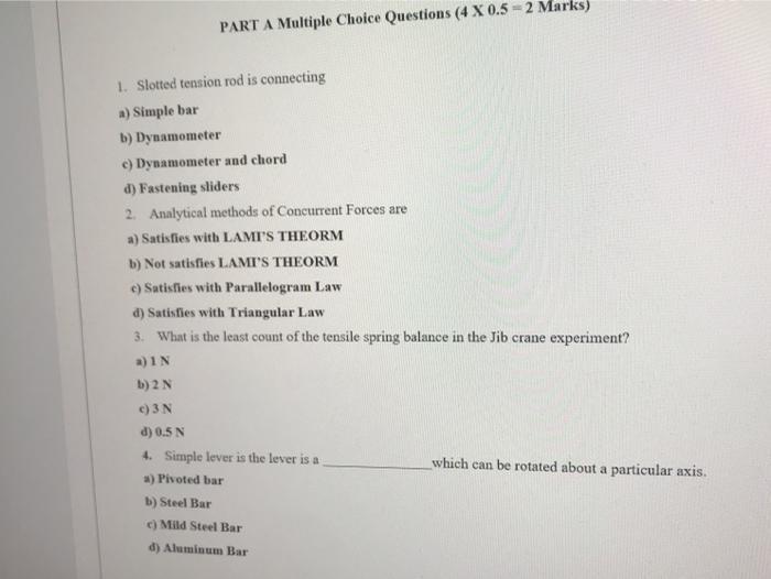 Solved PART A Multiple Choice Questions (4 X 0.5 - 2 Marks) | Chegg.com