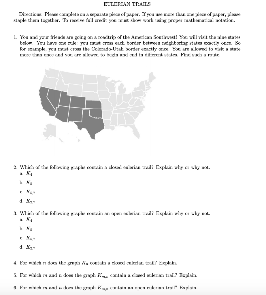 Solved EULERIAN TRAILS Directions: Please complete on a | Chegg.com