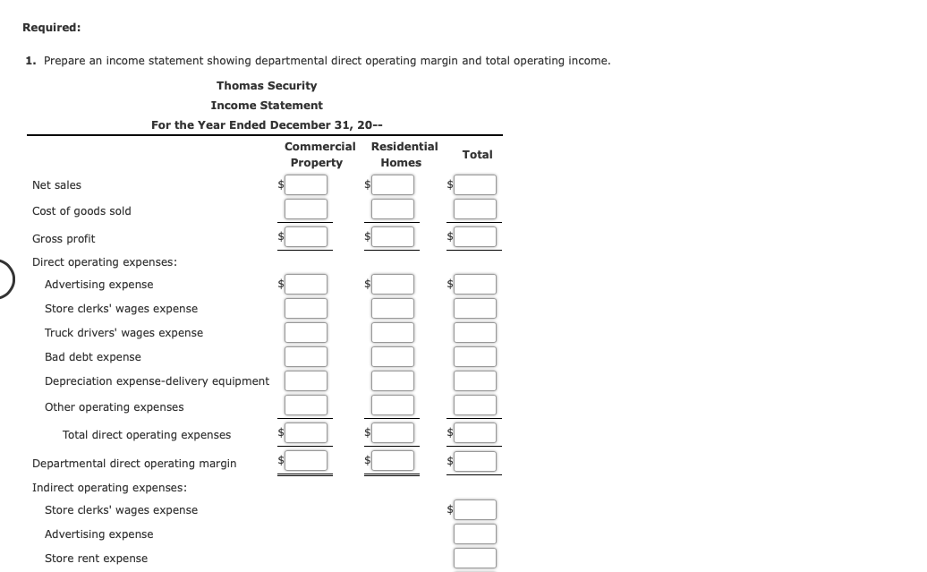 Solved Income Statement With Departmental Direct Operating | Chegg.com