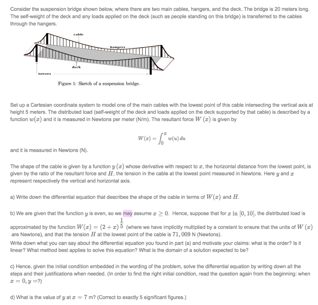 Solved Consider the suspension bridge shown below, where | Chegg.com