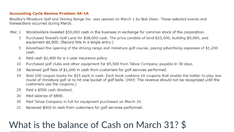 Solved Accounting Cycle Review Problem 4A-1A Bradley's | Chegg.com