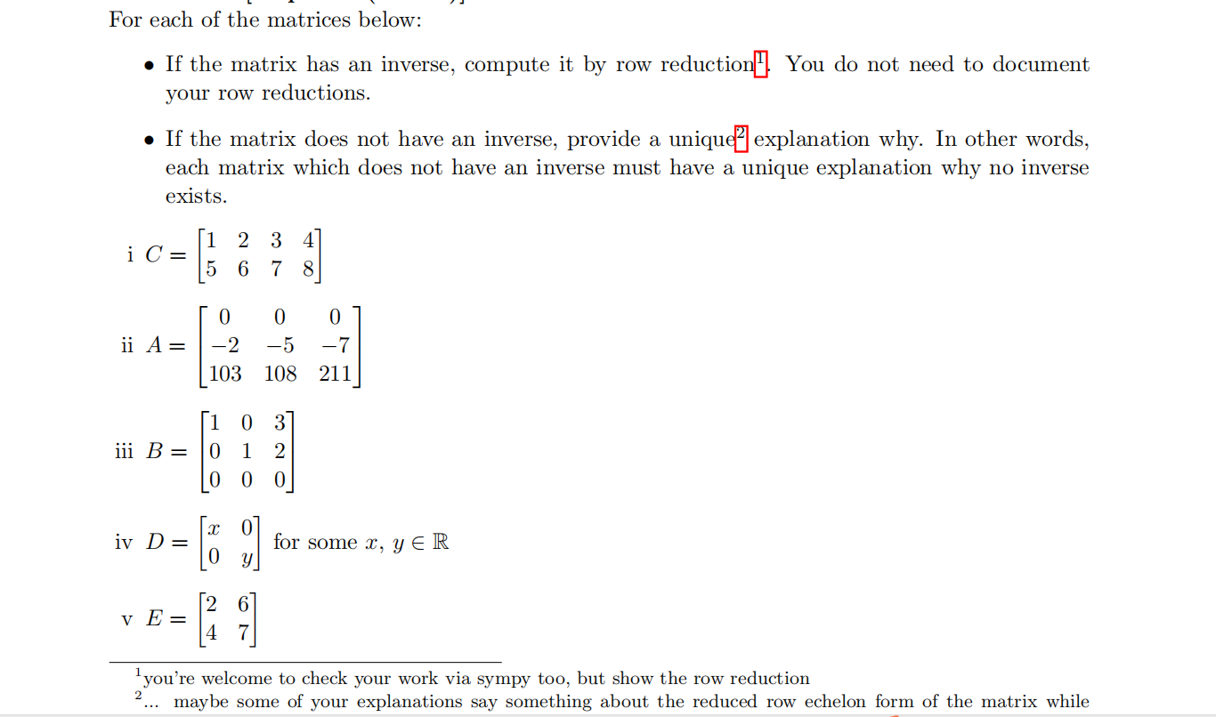 Solved For each of the matrices below: • If the matrix has | Chegg.com