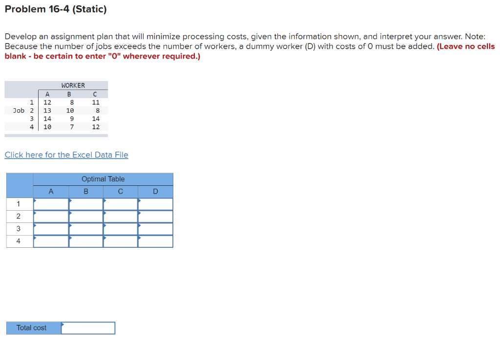 Solved Problem 16 4 Static Develop An Assignment Plan That 
