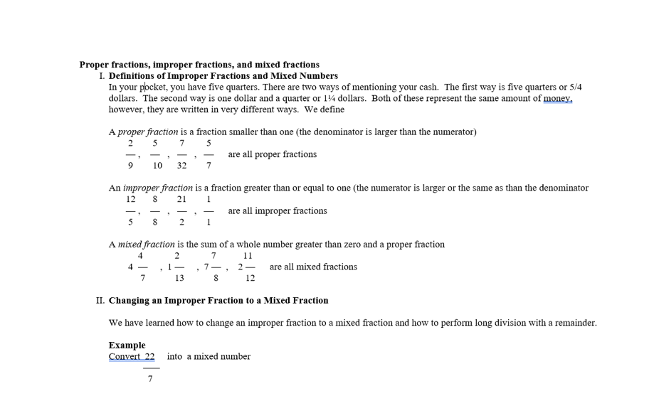 Improper Fractions Definition