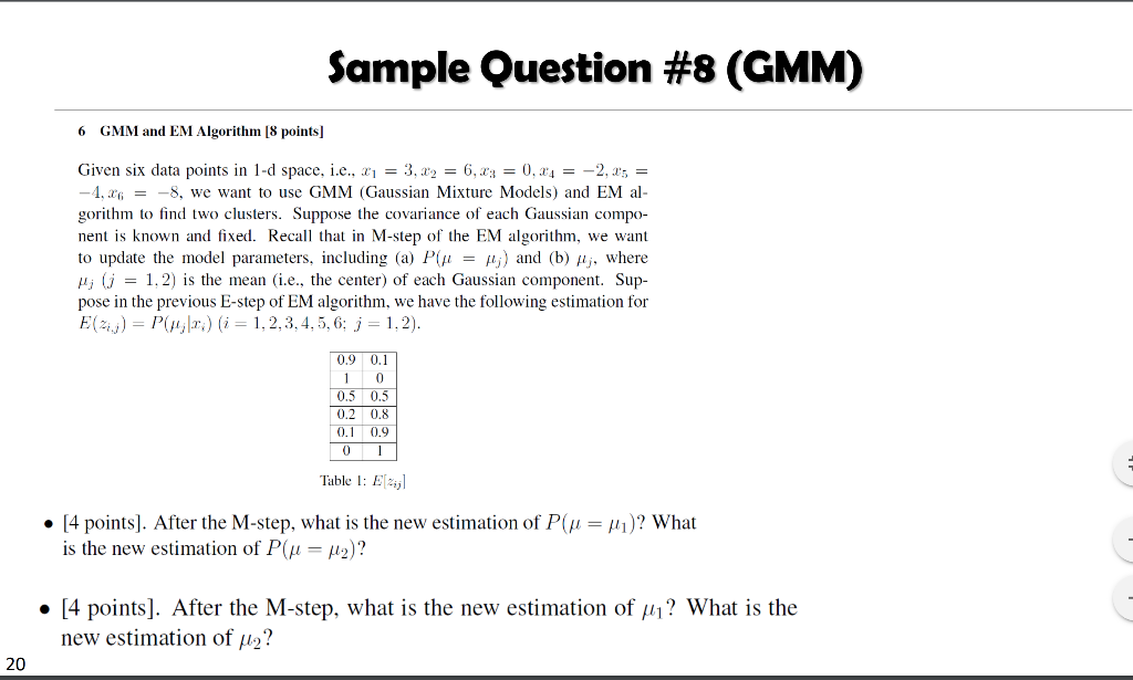 Sample Question 8 Gmm 6 Gmm And Em Algorithm 8