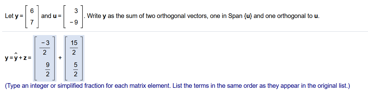 Solved 6 3 Let y= and u = Write y as the sum of two | Chegg.com