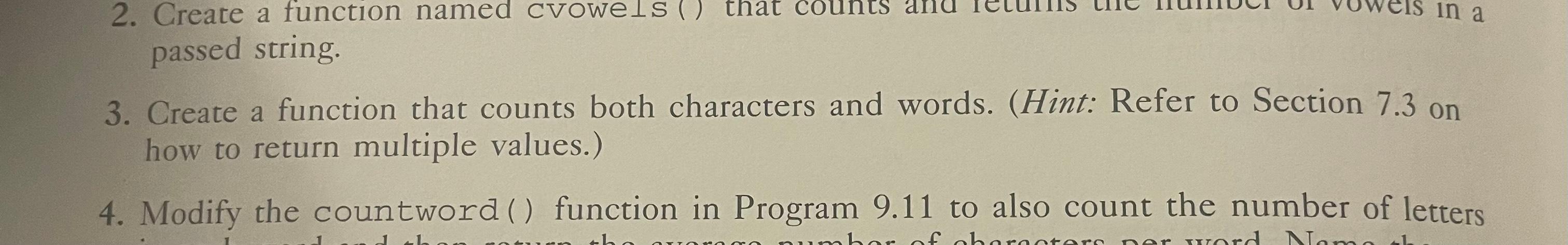 Solved in a 2. Create a function named cvowels () that | Chegg.com