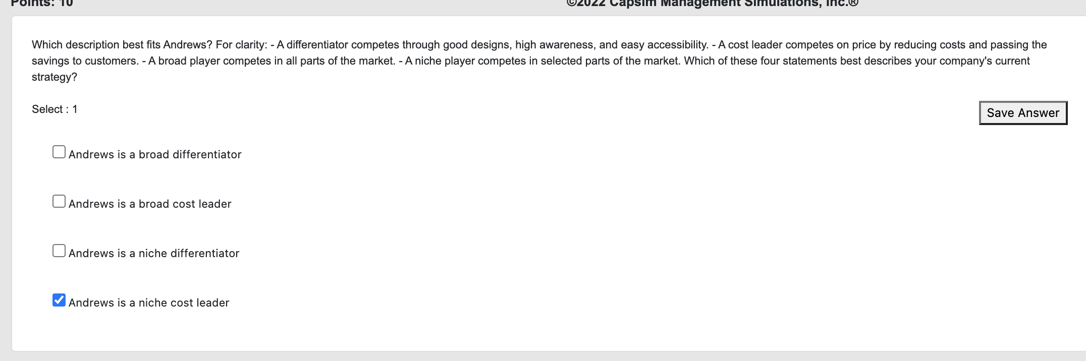 Solved strategy? Select : 1 Andrews is a broad | Chegg.com