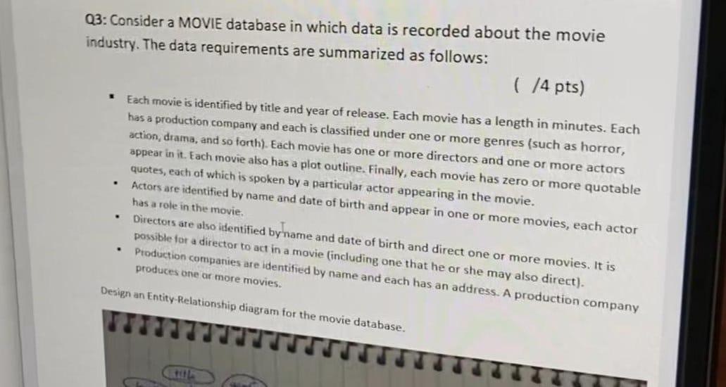 Solved 25: Consider a MOVIE database in which data is | Chegg.com