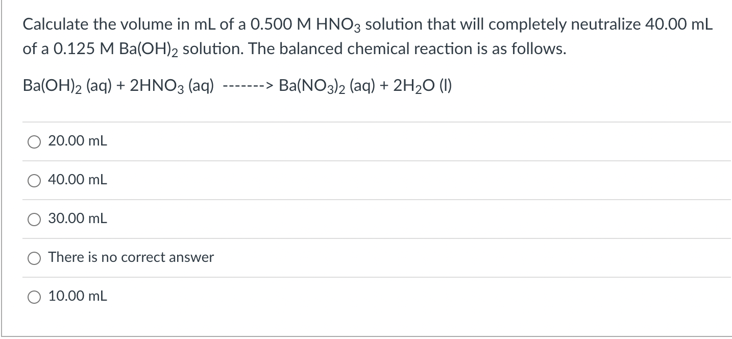 Solved Calculate the volume in mL of a 0.500MHNO3 solution | Chegg.com