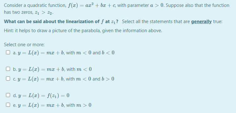 Solved Consider a quadratic function, f(x) = ax + bx + c, | Chegg.com