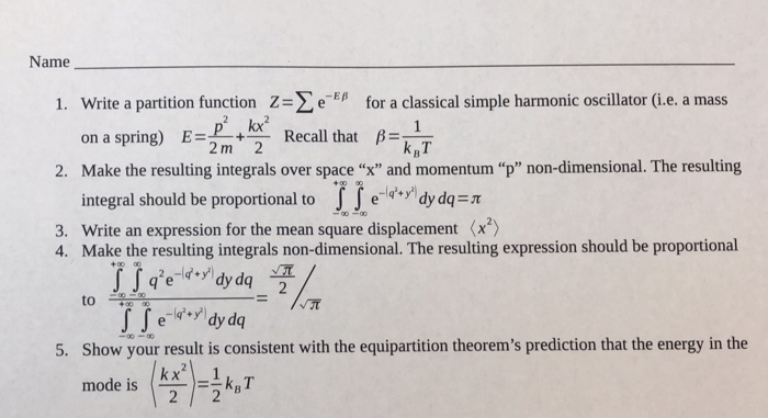 Solved Name 1. Write a partition function Z e-Εβ for a | Chegg.com