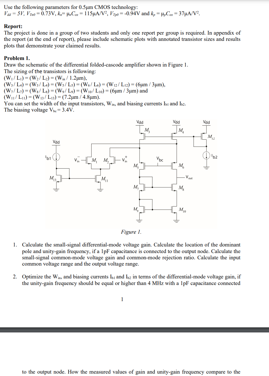 Use the following parameters for 0.5um CMOS | Chegg.com