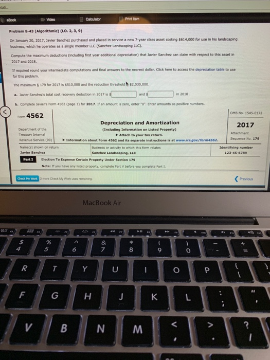 Solved Print a Problem 8-43 (Algorithmic) (LO. 2, 3, 9) On | Chegg.com