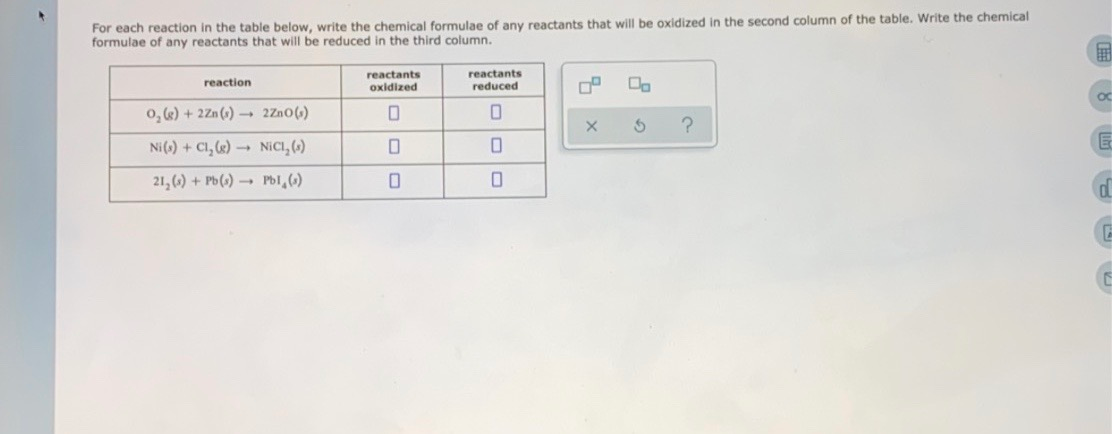 Solved For each reaction in the table below, write the | Chegg.com