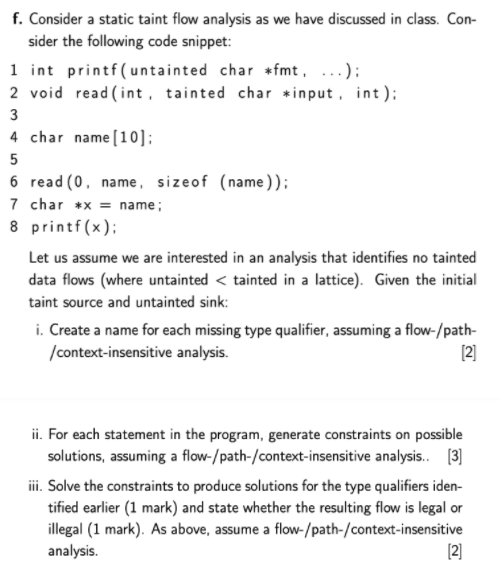 Solved f. Consider a static taint flow analysis as we have | Chegg.com