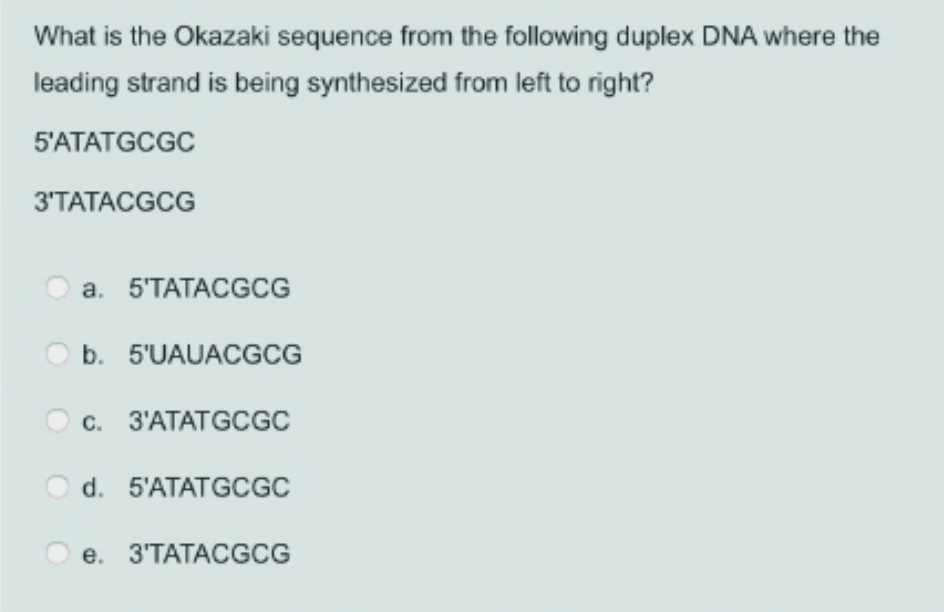 Solved What is the Okazaki sequence from the following | Chegg.com